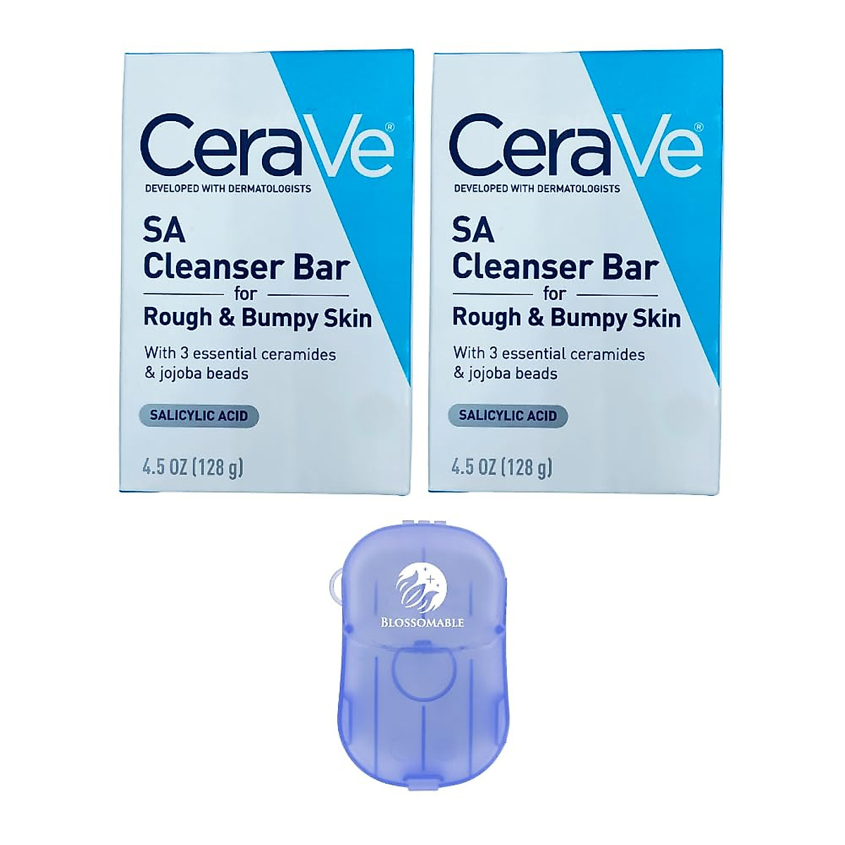SA Cleanser Bar 2-Pack Bundle with Soap Sheets Salicylic Acid Cleanser Body Wash for Rough and Bumpy Skin AM & PM, Bar Soap