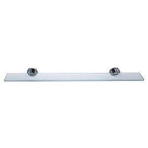tesa SMOOZ Glass Bathroom Shelf - No Drill Shelf Made of Satined Glass and Chrome-Plated Metal - Stainless - Waterproof - Includes Removable Adhesive Solution, 121 mm x 600 mm x 50 mm