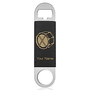LaserGram Bottle Opener, Bass Drum, Personalized Engraving Included (Faux Leather, Black & Gold)