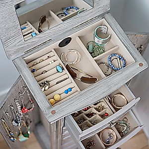 HIVES&HONEY Luke Wood Jewelry Cabinet Armoire Storage Box Chest Stand Organizer Necklace Holder in Smoke Grey