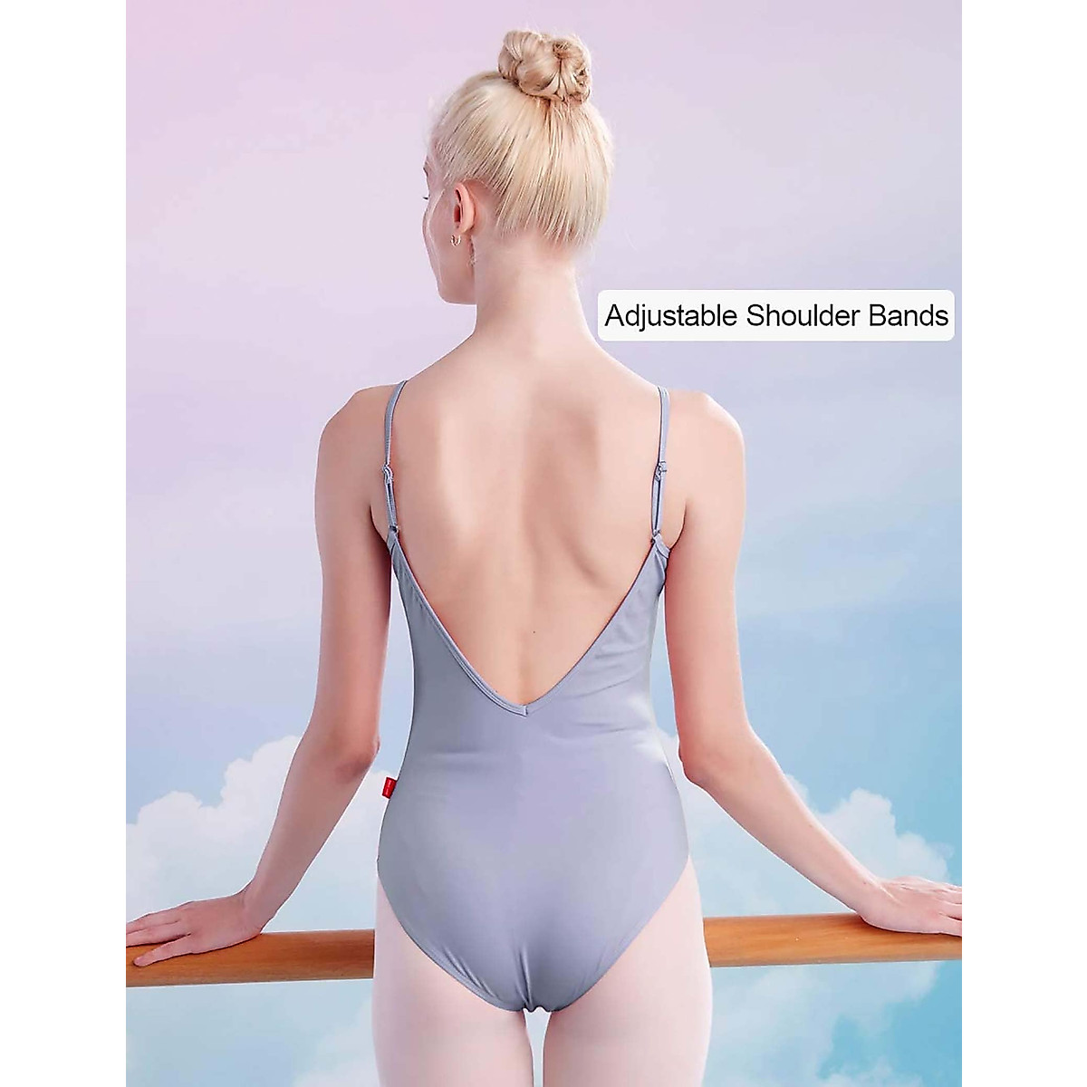 Daydance Grey Petite Women Dance Leotards Adult Ballet Outfits with Adjustable Straps