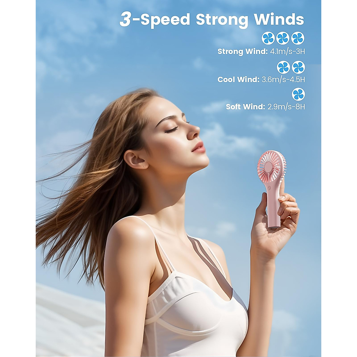 Edvision Handheld Fan, Portable Fan Mini Fan Powerful Hand Fan with 3 Speeds, USB Rechargeable Personal Fan, Makeup Lash Fan for Stylish Girls, Cute Small Pocket Fan for Travel/Outdoor/Home, Pink