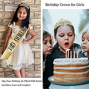 Aprince Birthday Crown & Birthday Girl Sash Set, Rhinestone Tiaras and Crowns for Women Girls Gold Tiara Birthday Gold Sash Princess Tiaras Queen Crowns for Birthday Prom Photoshoot