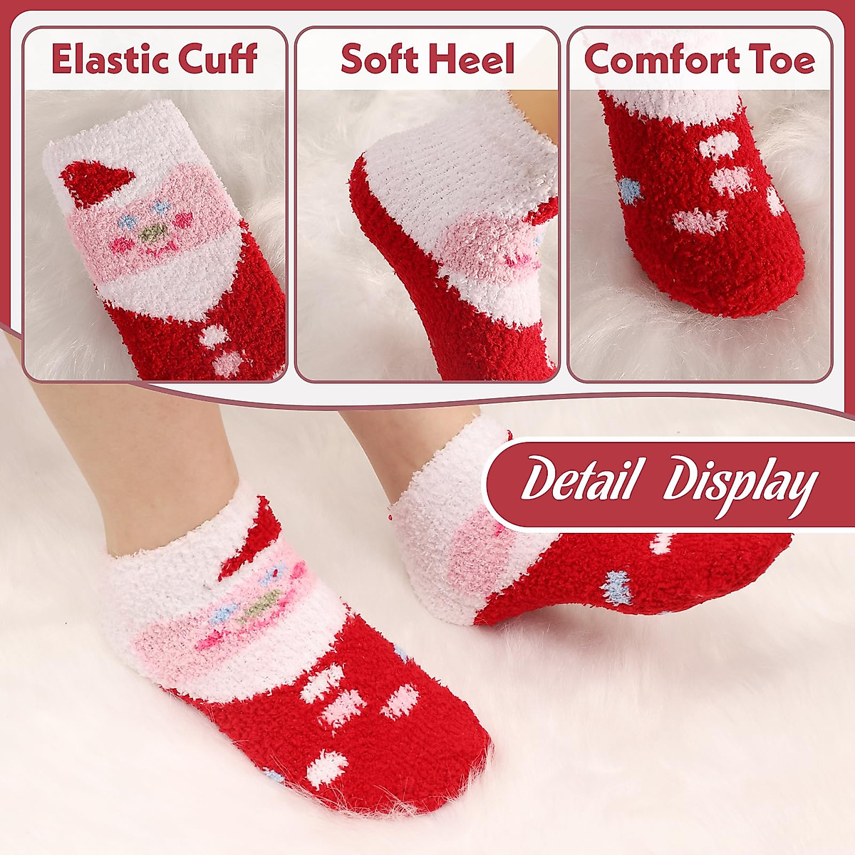 October Elf Christmas Fuzzy Socks for Kids Plush Cartoon Non Slip Fluffy Cozy Slipper Winter Warm Fleece Socks Pack of 6 (Mix 1, US Footwear Size System, Big Kid, Age Range, Medium, 2 Years, 5 Years)