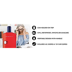 CURTIS EFMIS129-RED Frigidaire Retro Mini Compact Beverage Refrigerator, for Keeping Office Lunch Cool (RED) 1 gallon.
