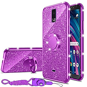 Case for BLU View 3 (B140DL) Luxury Cute Soft TPU Silicone Glitter Cover for Girls Women with Diamond Ring Kickstand Bumper Shockproof Full Body Protection Case for BLU View 3 (B140DL) - Purple