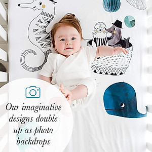 Rookie Humans 100% Cotton Sateen Fitted Crib Sheet: Underwater Love. Modern Nursery, Use as a Photo Background for Your Baby Pictures. Standard Crib Size (52 x 28 inches) Ocean Themed Baby Crib Sheet