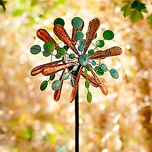 Solar Wind Spinner Aviator3 75in Multi-Color Seasonal LED Lighting Solar Powered Glass Ball with Kinetic Wind Spinner Dual Direction for Patio Lawn & Garden, Easy to Assemble and LED Color Changing