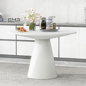 kevinplus 46.5'' Round Wood Dining Table for Living Room Dining Room Kitchen, Modern Circle Dining Kitchen Table for 4-6, Contemporary Living Room Dining Room Table Furniture (φ46.5"x30.2", White)