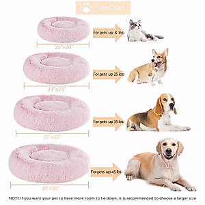 WNPETHOME Calming Dog Bed Cat Bed Donut, Faux Fur Pet Bed Self-Warming Donut Cuddler, Comfortable Round Plush Dog Beds (24 x 24 x 8 Inch, light pink)