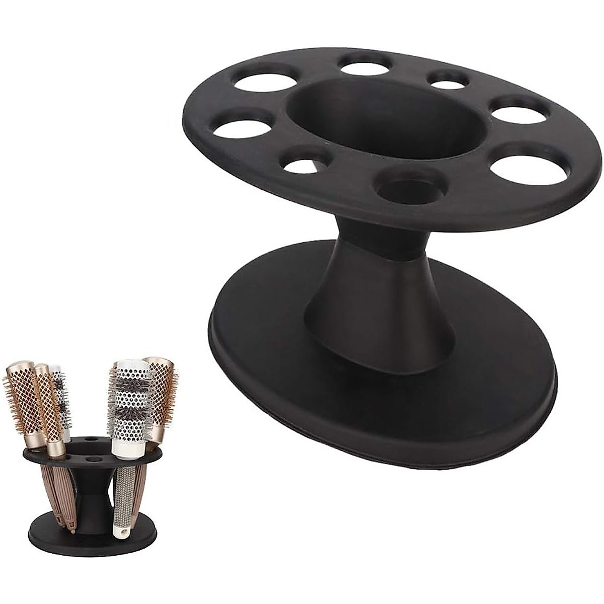 HURRISE Hair Brush Holder Stand,Plastic Round Hair Brush Comb Holder Display Rack Hair Styling Brush Stand Shelf Accessories(Black)