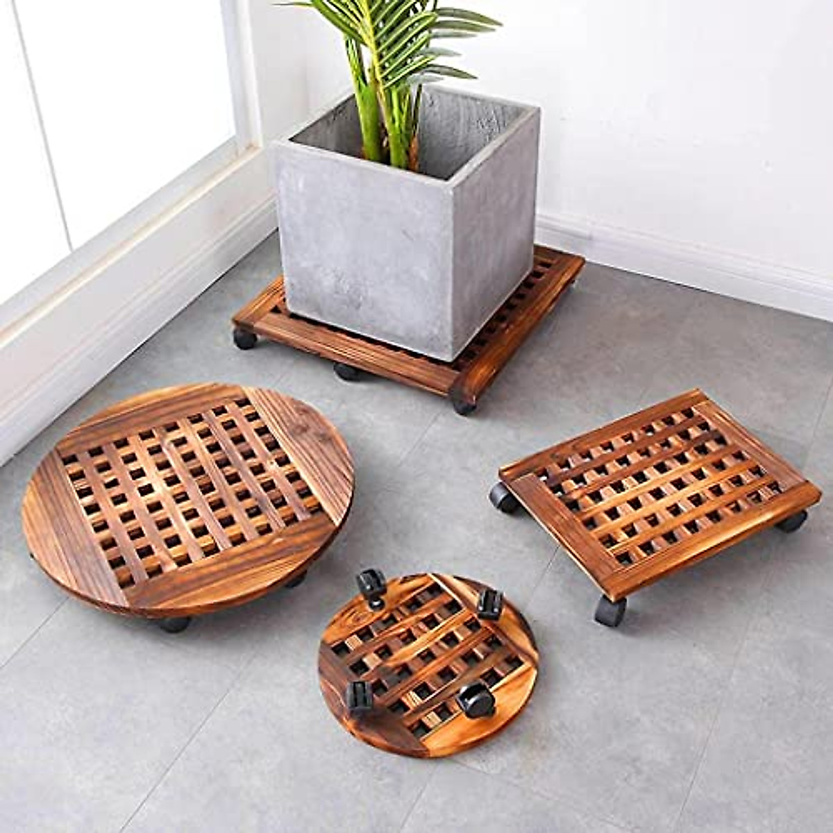 Move Large Plants Easily: Durable Wooden Plant Caddy & Dolly