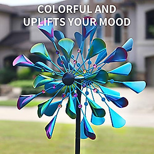 DECOROCA Kinetic Wind Spinners Outdoor Metal - 72 Inches Wind Catchers Spinner for Outdoor Yard Patio Lawn Garden Decorations, Double Windmill Sculptures with Stable Metal Stake