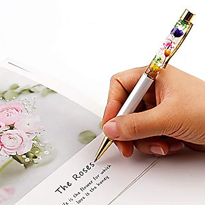 Ubabe Ballpoint Pens, 5 Pieces Rose Gold/White/Rose Red/Dark Purple Metal Ball Pen refillable Refills Black Ink Herbarium Floral Pens for Office Supplies