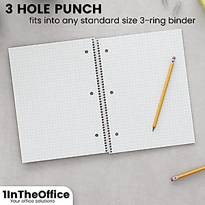 1InTheOffice Graph Composition Book, Wirebound, 8" x 10.5" Graph Paper Notebook, Assorted Colors Quad Ruled Spiral Notebook , 70/Sheets 4 Pack