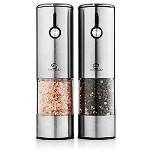 Kitchen Geeks Electric Grinder Set - USB Rechargeable Salt and Pepper Mill with Light, Easy to Refill, No Batteries Required, One Handed Automatic Grinding, Stainless Steel, and Adjustable Coarseness