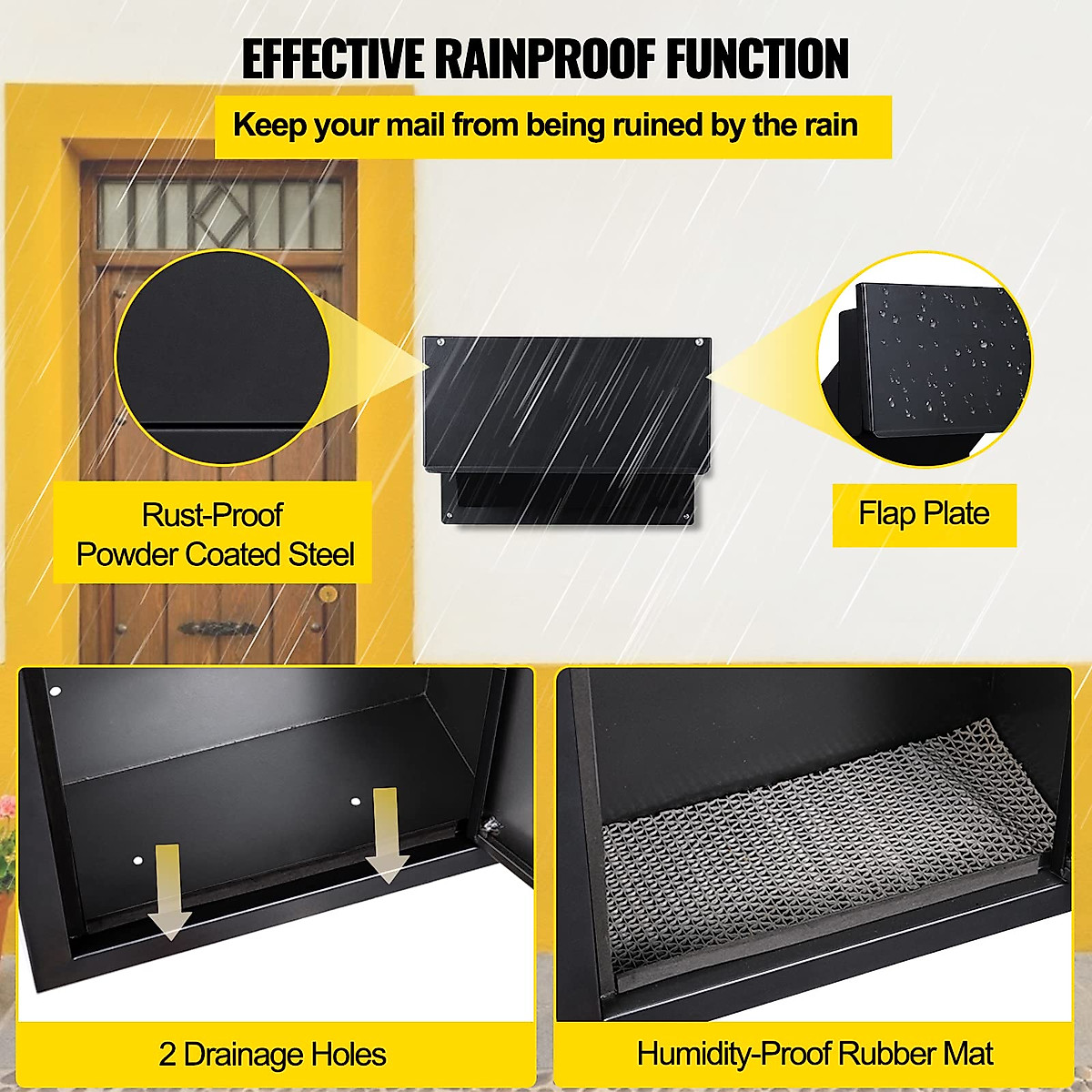 VEVOR Through The Wall Drop Box, 12.5''x6.3''x16.9'' Mail Drop Box w/Adjustable Chute, Deposit Drop Box w/Code Lock, Rainproof Wall Mount Mailbox for Letters, Rents, Check & Keys, Home & Office, Black