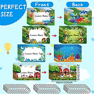 36 Set Kids Tags Personalized Waterproof Name Tag Reusable Backpack Tags Plastic Writable Child Id Bag Tags with Chain Attachments Name Labels for School Luggage Lunch Box Ocean Dinosaurs Jungle