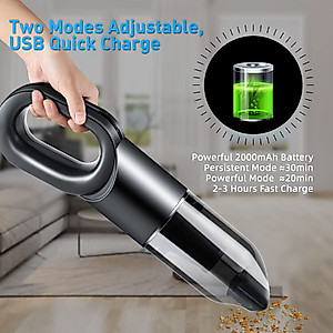 Portable Cordless Handheld Vacuum Cleaner, Farsaw 7000PA Strong Suction, 2 Speeds, 120W High Power, USB Charging, Wet Dry Car Vacuum Cleaner for Pet Hair, Home and Car Cleaning, Black