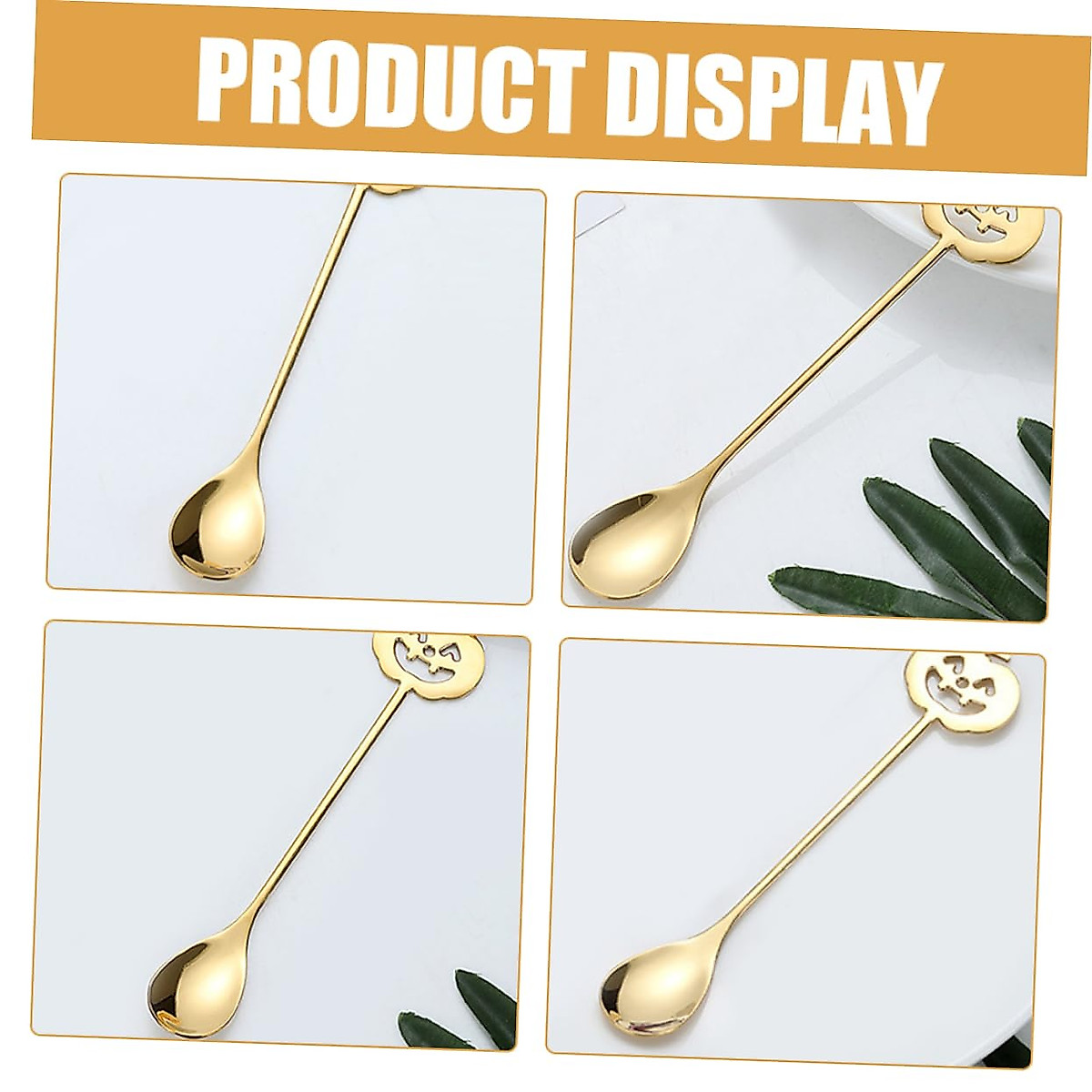 COLLBATH Mixing Spoon Stirrer Spoon with Pumpkin Dessert Spoon for Tea Espresso and Ice Cream Stir Sticks Inches