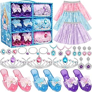 LJZJ Princess Dress Up Toys & Jewelry Boutique, Girls Role Play Gift for 3-6 Year old Girl Toddler ​B-day Party Favors (Blue)