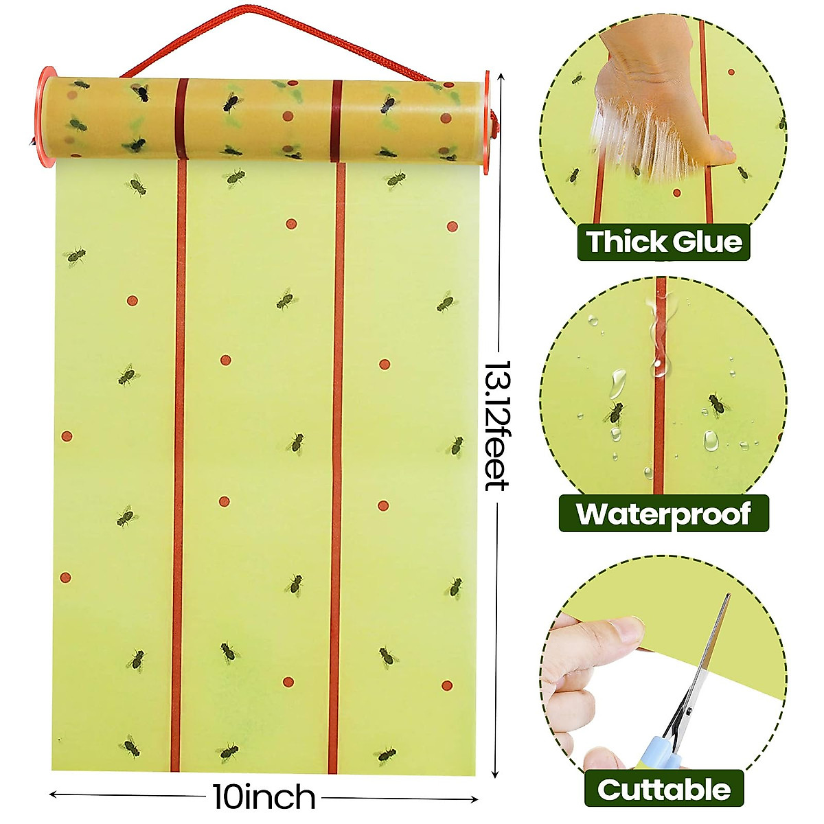 Qualirey 12 Rolls Giant Sticky Fly Traps 157 Feet Adhesive Fly Paper Fruit Fly Traps Outdoor Indoor Fly Strips Sticky Hanging Fly Tapes Gnat Bug Catcher Pest Killer for Garage Greenhouse Barn Stable