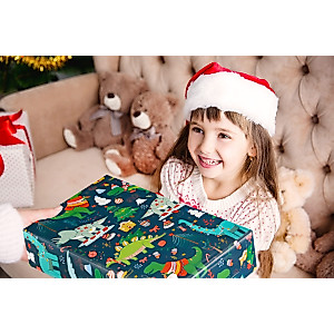 Titiweet Dinosaur Shark Animal Christmas Wrapping Paper for Kids - 12 Sheets, 20 x 28 Inches Per Sheet