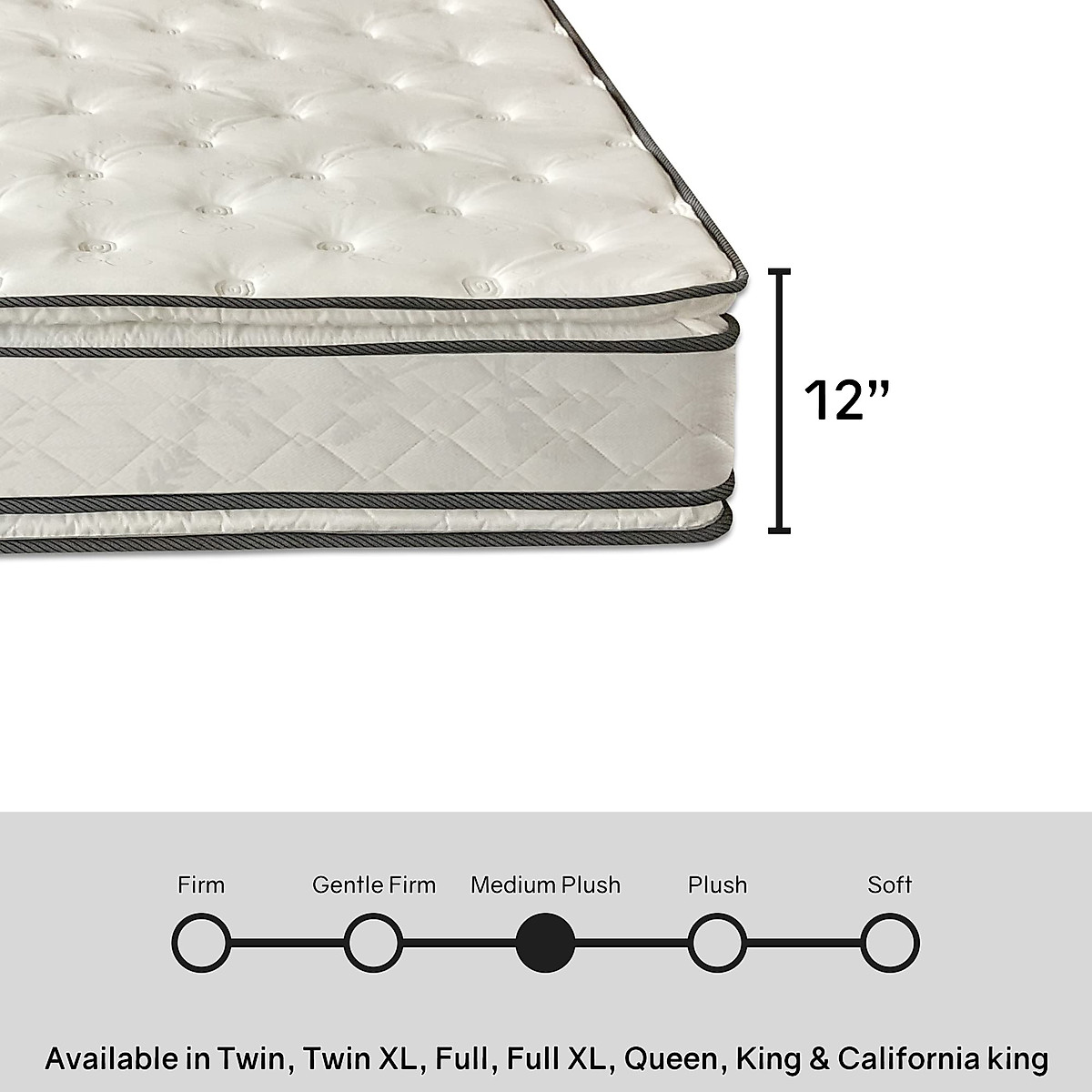 Mayton, 12-Inch Medium Plush Double Sided Pillowtop Innerspring Mattress, Full XL