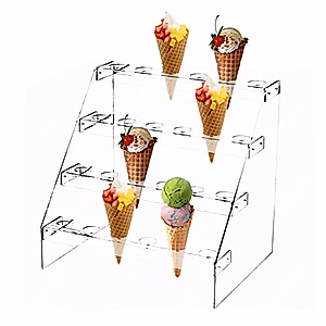 Fivtyily Clear Acrylic Food Cone Display Stand Rack Ice Cream Cone Serving Holder for Buffets Party (4 Layer, 24 Hole)