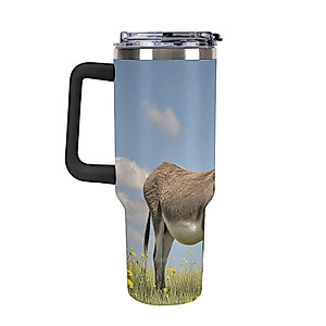 RTFGHJS 40 Oz Tumbler Donkey And Flower Insulated Tumbler Travel Coffee Mug with Straw Lid Stainless Steel Water Bottle Vacuum Insulated Tumbler for Sport Work Car Travel Weekends