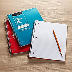 Amazon Basics College Ruled Wirebound Spiral Notebook, 70-Sheet - 5-Pack, Assorted Solid Colors