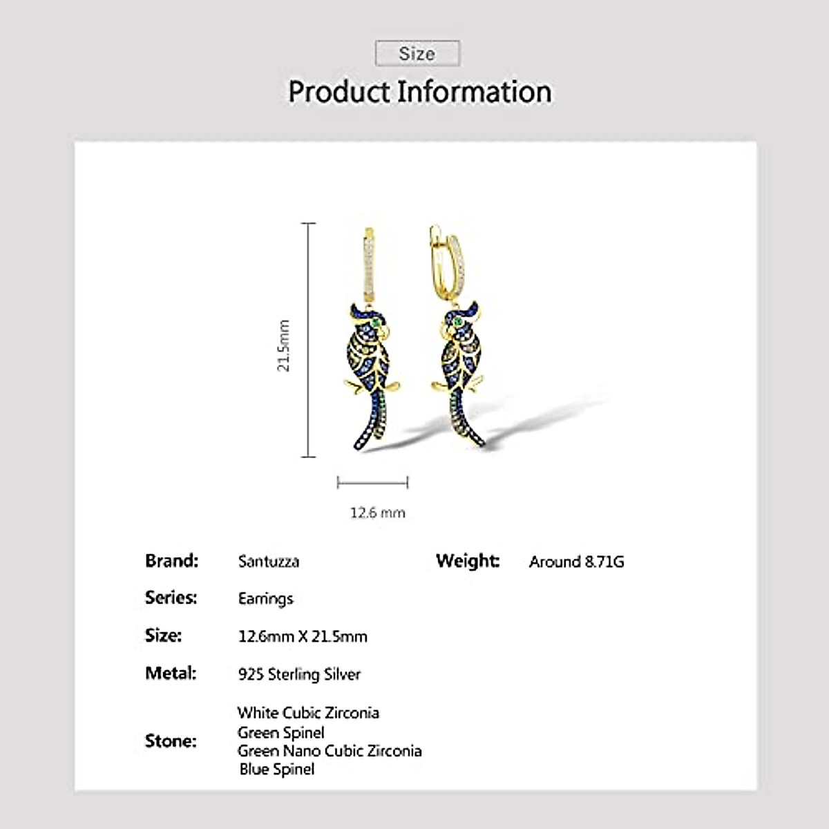 Santuzza Colourful Parrot Gemstone Dangle Earrings 925 Sterling Silver Spinel Drop Earrings for Women