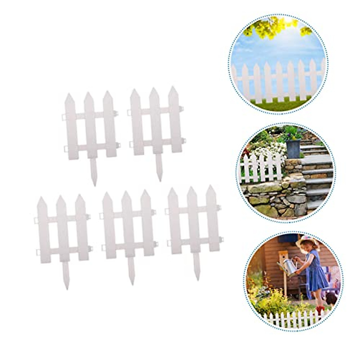 JEWEDECO 5 Sets The Fence Courtyard Fence Picket Fence Fencing No Dig Fence Garden Fence Panel Garden Edging Wood Decorative Fence Panels Picket Garden Fence Fold Plastic Small Fence White
