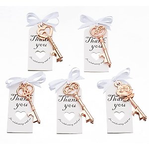 50 PCS Key Bottle Openers,Wedding Favors,Gifts,Decorations or Souvenirs for guests Bulk,Bridal Shower Party Favors with Card Tag (Gold)
