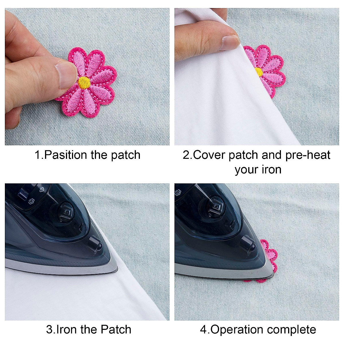 PAGOW 24 Pcs Flower Iron on Patches, Cute Daisy Flower Applique Patch, Sew On Embroidered Applique Sewing Patches for Bags, Jackets, Jeans, Clothes DIY Patches, 1.57x1.57inch (W*H), 12 Colors