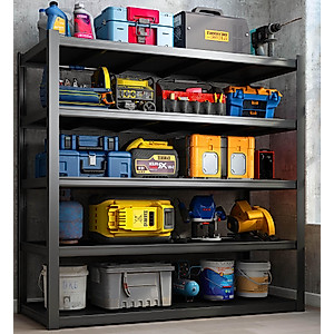 PMKES 48" W Heavy Duty Garage Shelving, 3000LBS Garage Storage Shelves 78" H Metal Shelving Adjustable, 5 Tier Shelving Unit for Storage Rack Industrial Shelving