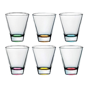 Glass - Set of 6 - Double Old Fashioned Tumbler Glasses - Uniquely Designed - Assorted Colors - European Glass - 11.5 oz. - Made in Europe - by Barski