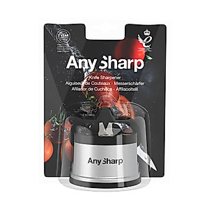 AnySharp Essentials - Knife Sharpener with PowerGrip - For Knives and Serrated Blades - Silver