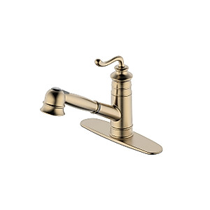 Derengge Brushed Gold Kitchen Faucet,Single Handle Kitchen Sink Faucet Pull Out Sprayer Kitchen Sink Faucet with Deck Plate, 1 Hole or 3 Hole Installation,F-825-BG