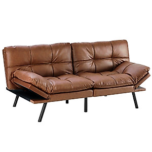 Sweetcrispy Futon Sofa Bed - Memory Foam Couch Convertible Loveseat, Sleeper Convertible Futon Couch for Living Room, Apartment, Studio, Brown