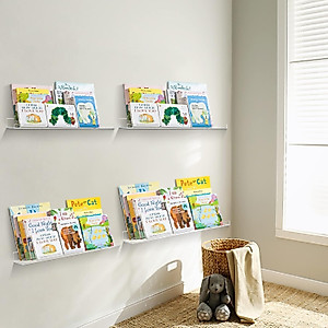 Famyards 24 inch Clear Acrylic Floating Shelves Wall, Bookshelf for Kids, Magazine Rack, Picture Ledge Shelf Storage of Books,Picture,Toys, Vinyl Records and Small Ornaments on Wall, Pack of 4