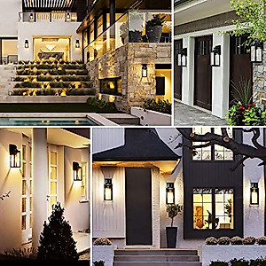 2 Packs Dusk to Dawn Outdoor Wall Lantern with Sensor, Exterior Porch Light Fixtures Wall Mount, 100% Waterproof Anti-Rust, Matte Black Outdoor Wall Lights for Garage, Doorway, Hallway