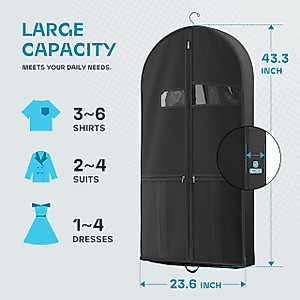 Lazebox 43" Travel Garment Bag with Accessories Zipper Pocket, Heavy Duty Suit Bag for Suits, Tuxedos, Dresses, Coats, Black, 1 pack