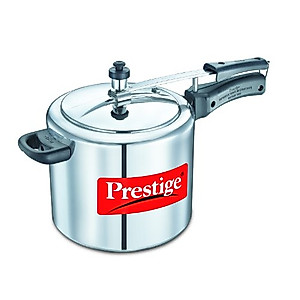 Prestige PRNPC6.5 Nakshatra Plus 6.5-Liter Flat Base Aluminum Pressure Cooker for Gas and Induction Stove, Medium, Silver