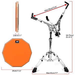 AKLOT Practice Pad Set 12" Silica gel Pads Drum for Adult Kids with Snare Drum Stand,Double Sided,Drumsticks,Bag