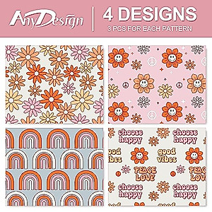 AnyDesign 12 Sheet Groovy Wrapping Paper Folded Flat Boho Rainbow Daisy Flower Rainbow Gift Wrap Paper Bulk Retro Art Paper for Birthday Wedding Baby Shower DIY Craft Gift Packing, 19.7 x 27.6 Inch