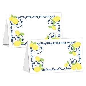 Capri Lemon Buffet Cards Place Cards - 12 Lemon Table Tents - Lemon Place Cards - Lemon Decorations - Blue Tile Party Decorations - Lemon Party Supplies - Blue Tile Party Decorations - Table Tents