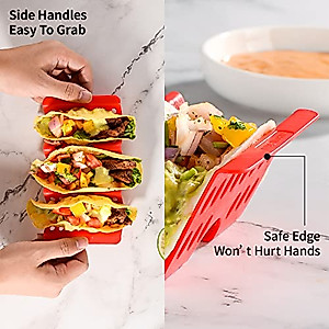 Premium Large Taco Holder Stand, Colorful Taco Holders Set of 6 or 4, Taco Stands for 3 Tacos, Soft or Hard Taco Shell Holder, Street Taco Rack, Taco Tray Plates, BPA Free, Dishwasher&Microwave Safe