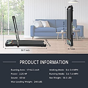Real Relax 2 in 1 Under Desk Treadmill, 2.5HP Electric Folding Treadmill with Bluetooth Speaker and Remote Control for Home & Office Use