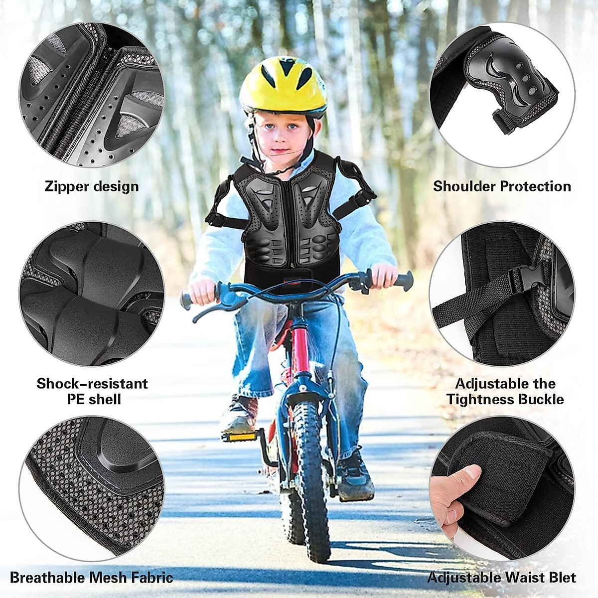 KANVIKAM Kids Motorcycle Body Armor Spine Chest Protector, Youth Dirt Bike Gear Vest for Motocross Cycling MTB ATV Skateboard Skating